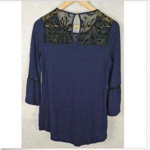 NY Collection | Tops | New Ny Collection Blouse With Mesh Trim Blue ...